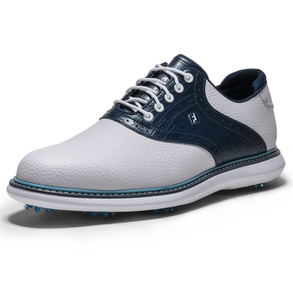 FootJoy Traditions Homme Blanc Marine – Chaussures de golf élégantes